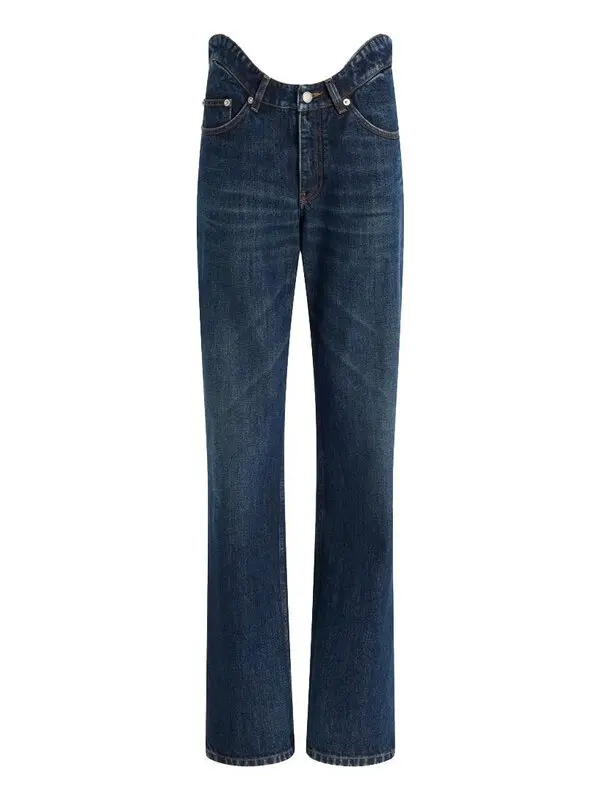 JEAN PAUL GAULTIER Curvy Waistband Straight Leg Jeans - Blue