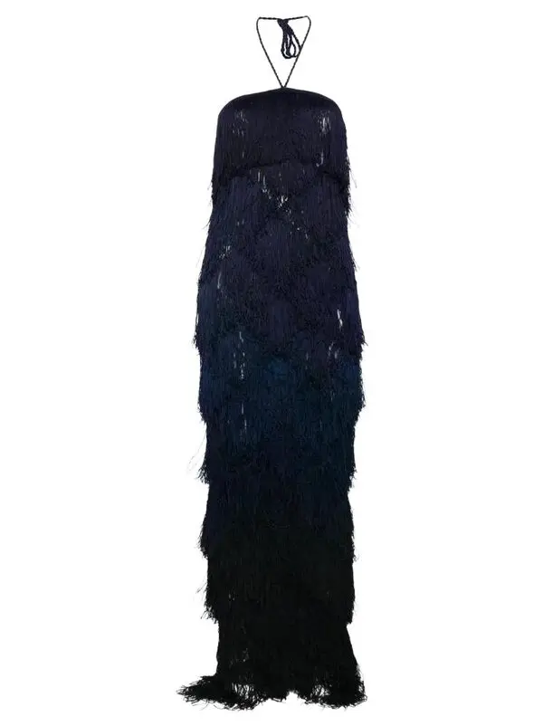 BLESS Laguna Fringed Halterneck Maxi Dress - Blue