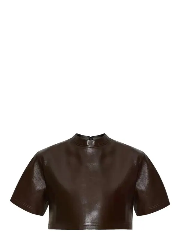 Balenciaga Cropped Collarless Leather T-shirt - Brown
