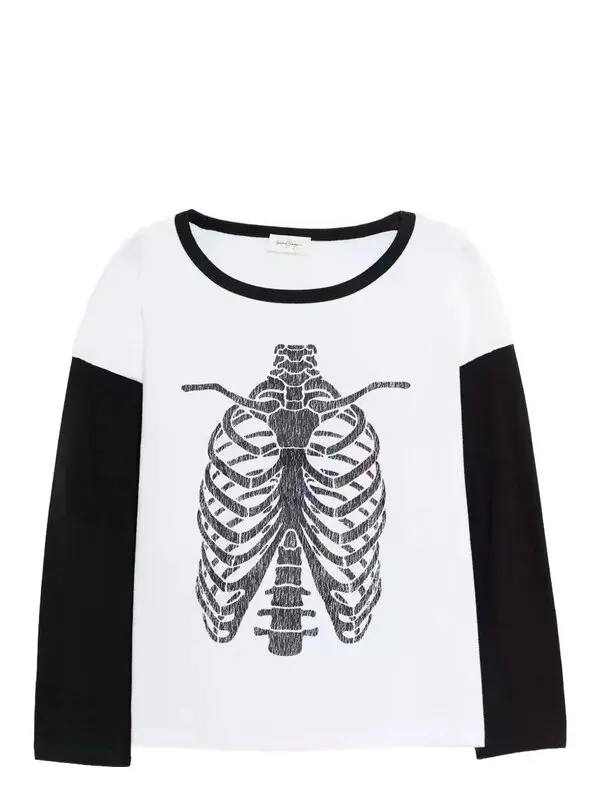 SECOND / LAYER Long-sleeved Skeleton-print T-shirt - White
