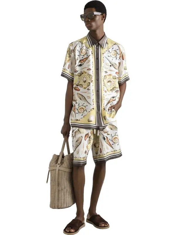 Dolce & Gabbana Shell Printed Silk Twill Shorts - Yellow