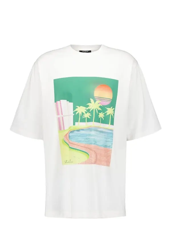 Balmain Postcard Print Oversized T-shirt - White