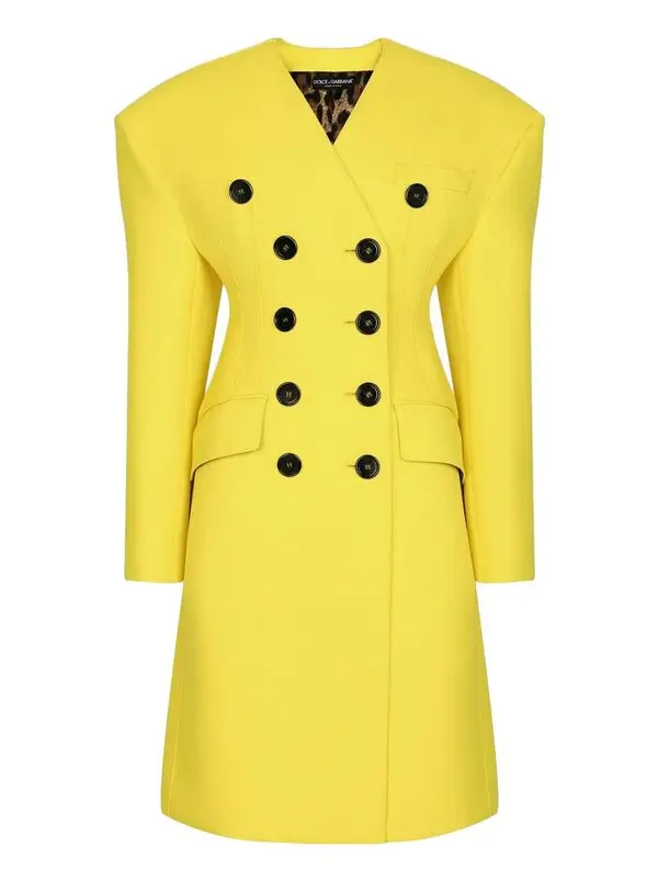 Dolce & Gabbana Double-breasted Woolen Coat - Yellow