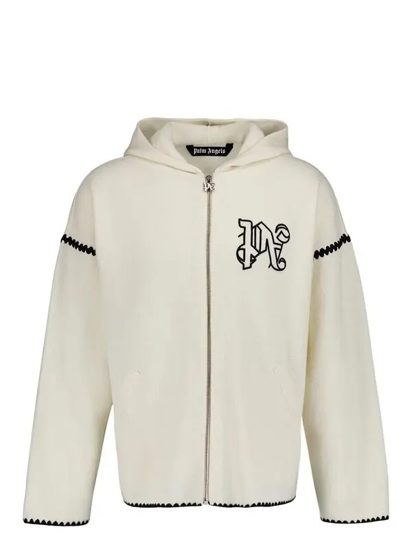 Palm Angels Monogram Zip-up Wool Jacket - White