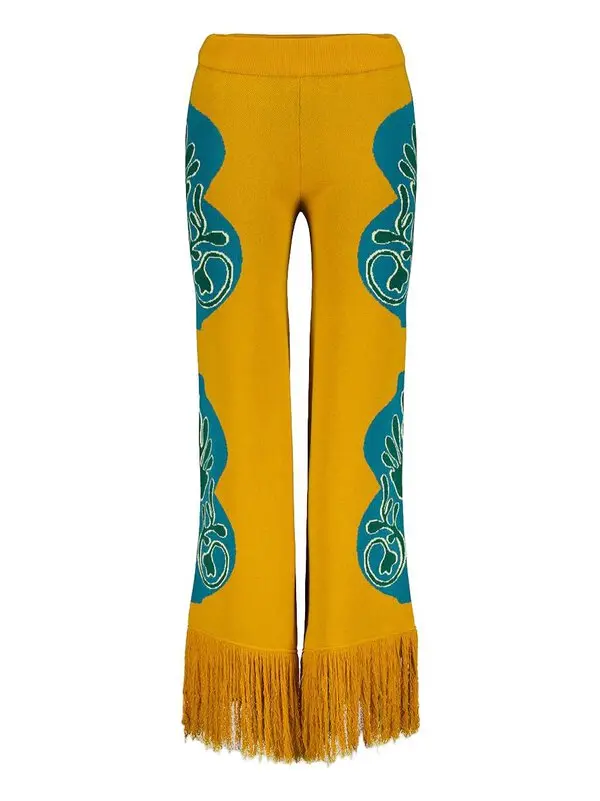 PAULA Name Jacquard Pants With Fringes - Yellow