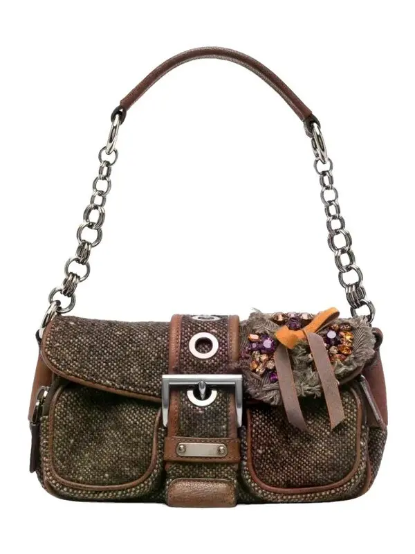 Prada Madras Chain-strap Embellished Shoulder Bag - Brown