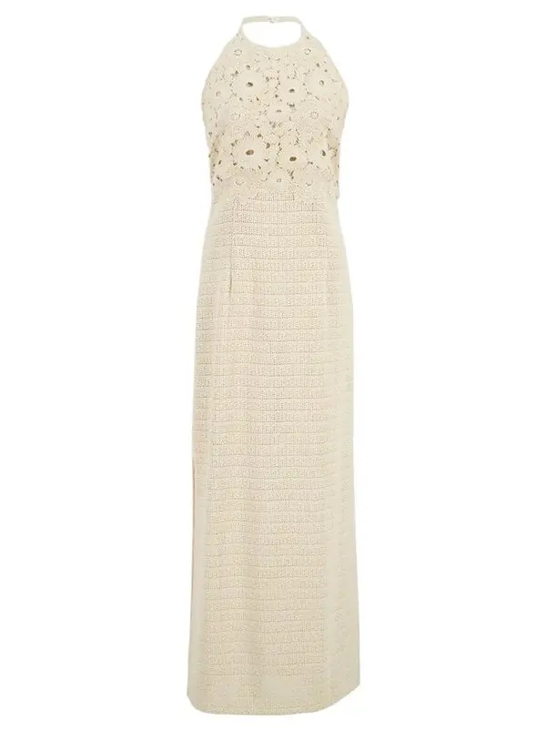 Zeus+dione Serica Maxi Crochet Halterneck Dress - White