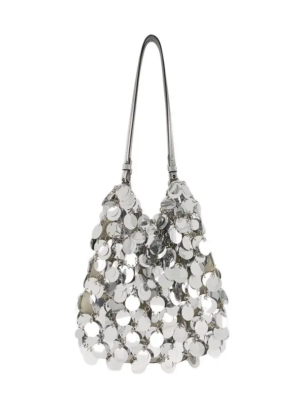Rabanne Large Sparkle Disc Bag - Silver
