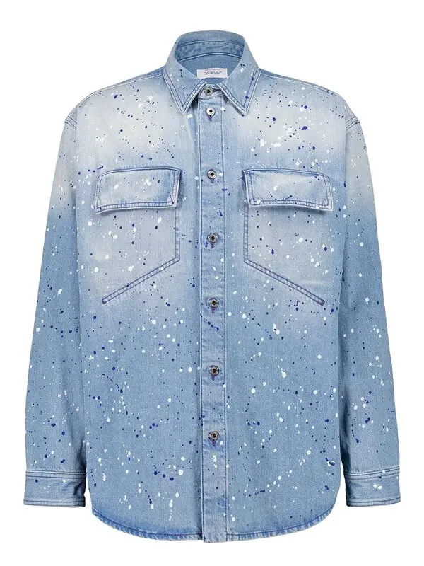 Off-White Blue Paint Effect Military Denim Shirt - White