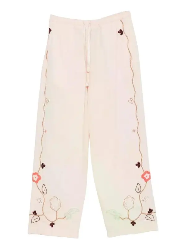 FORTE_FORTE Floral-embroidered Trousers - Neutrals