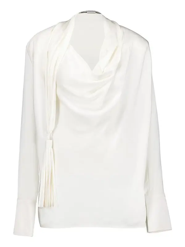 Stella McCartney Tasseled Draped Silk Blouse - White