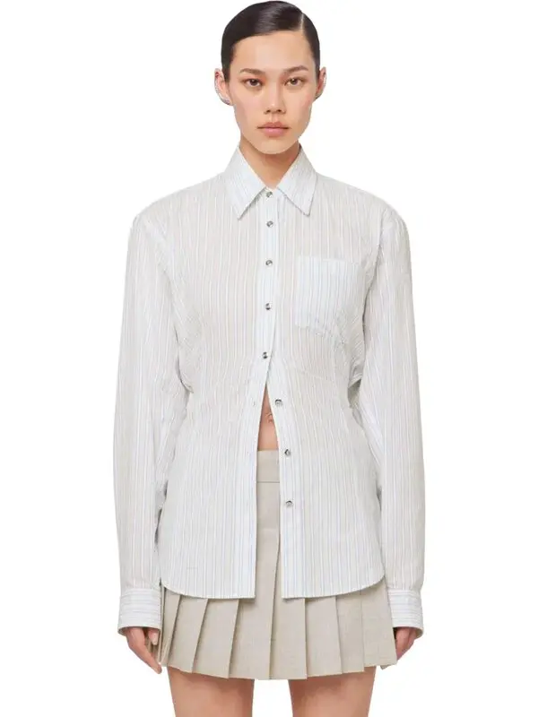 Rabanne Striped Cotton Poplin Shirt With Belt Detail - White