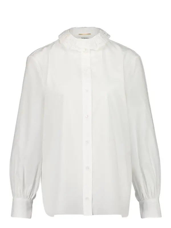 Saint Laurent Cotton Poplin Shirt With Lace Collar - White