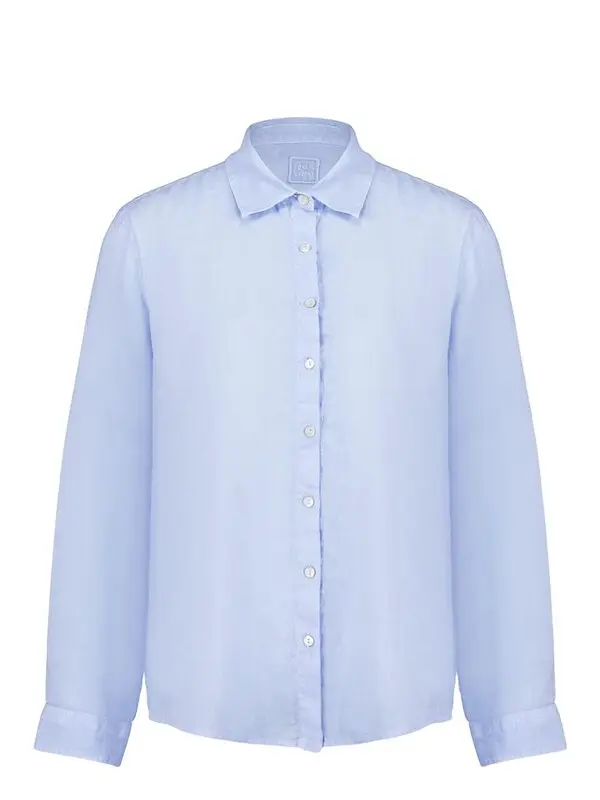 120% Lino Long Sleeve Linen Shirt - Blue