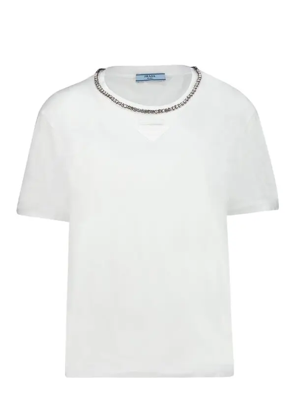 Prada Embroidered Cotton Jersey T-shirt - White