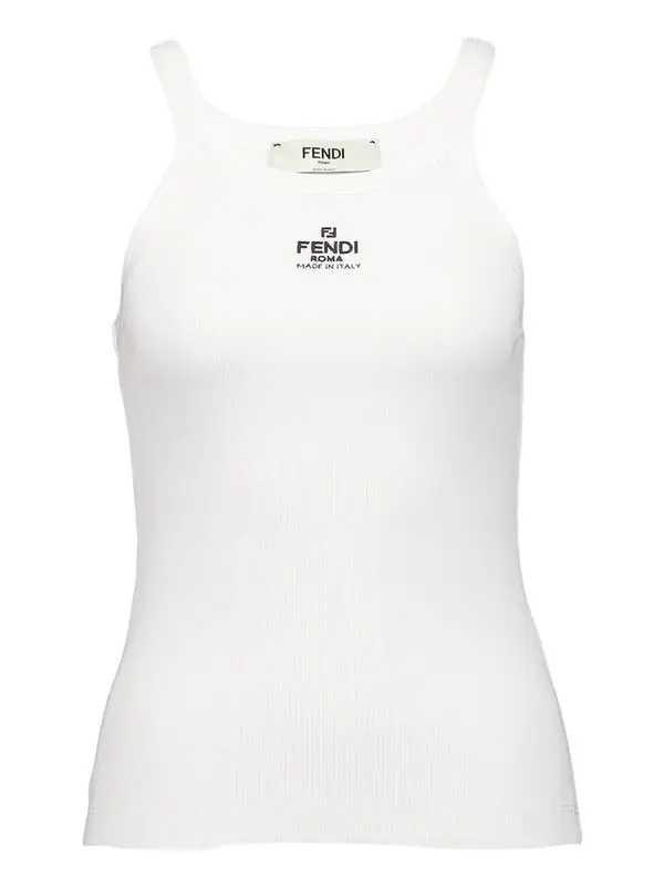 Fendi Ribbed Cotton Logo Top - White