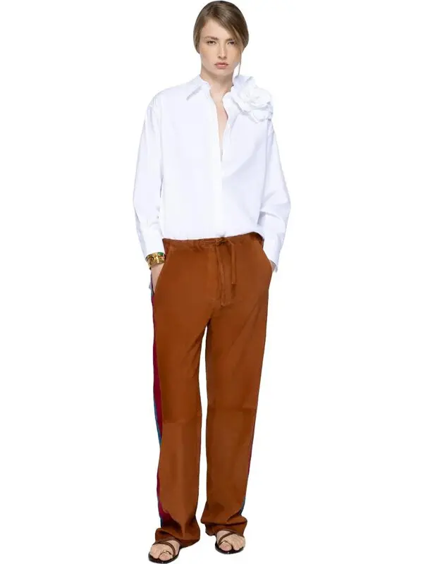 PAULA Marla Relaxed Fit Poplin Shirt With Detachable Flower - White