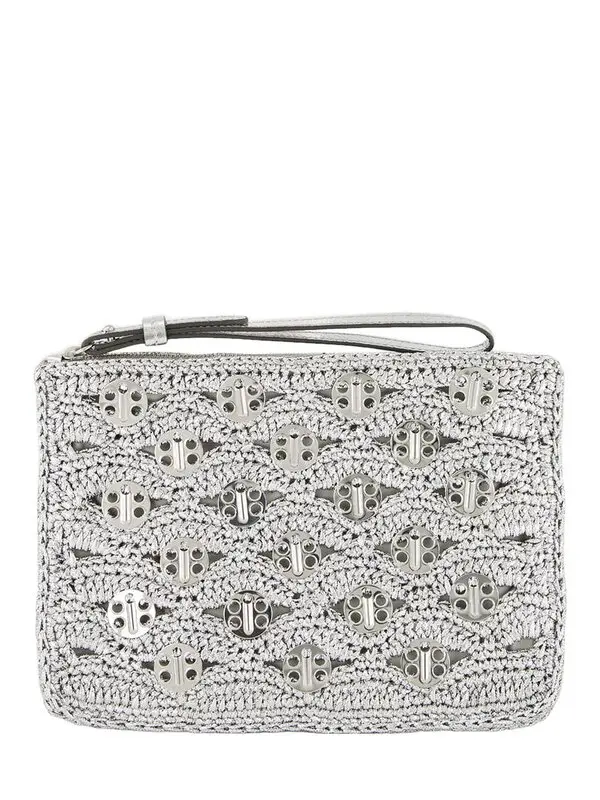 Rabanne Lurex Raffia Disc Pouch - Silver