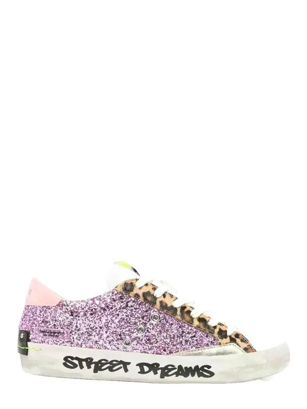 CRIME LONDON Distressed Glitter Leopard Sneakers - Purple