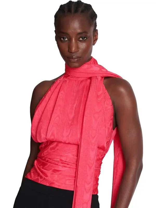 Balmain Halterneck Moiré Top - Red