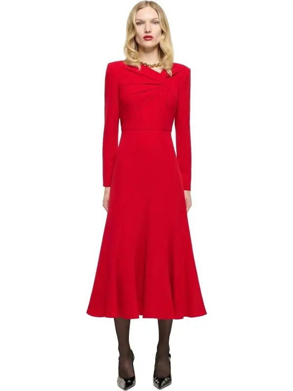 Roland Mouret Long Sleeve Light Cady Midi Dress - Red