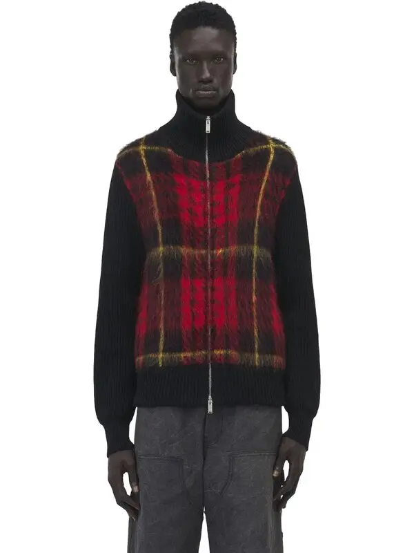 Alexander McQueen Tartan Zipped Knitted Cardigan - Red