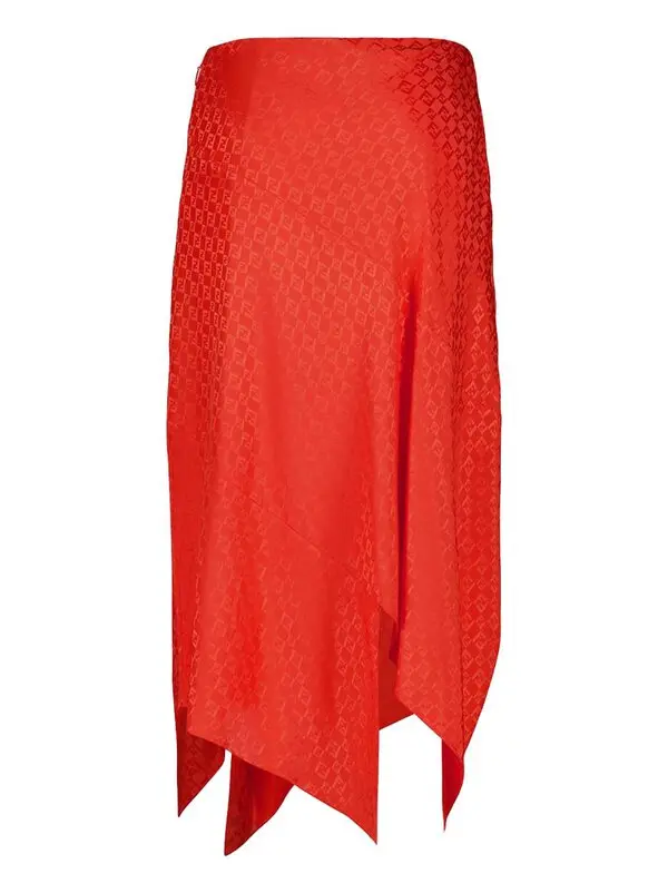 Fendi Silk Ff Jacquard Midi Skirt - Red