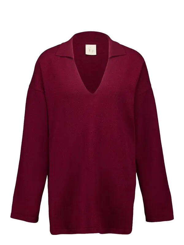 PAULA Jane Cabernet Knitted V-neck Top - Red