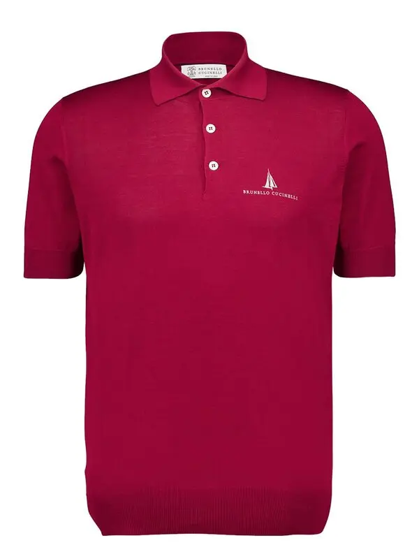 Brunello Cucinelli Cherry Knitted Polo With Buttoned Neck - Red