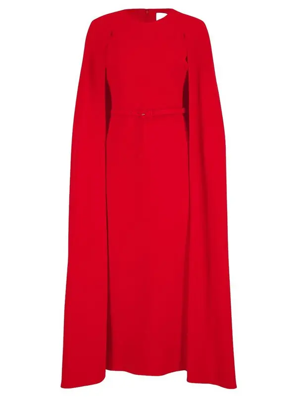 Roland Mouret Light Cady Cape Midi Dress With Belt - Red