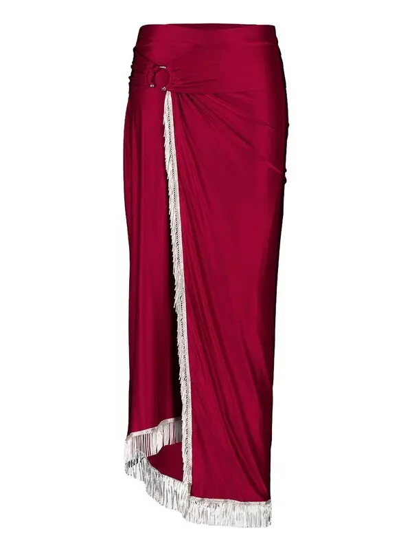 Rabanne Draped Jersey Midi Skirt - Red