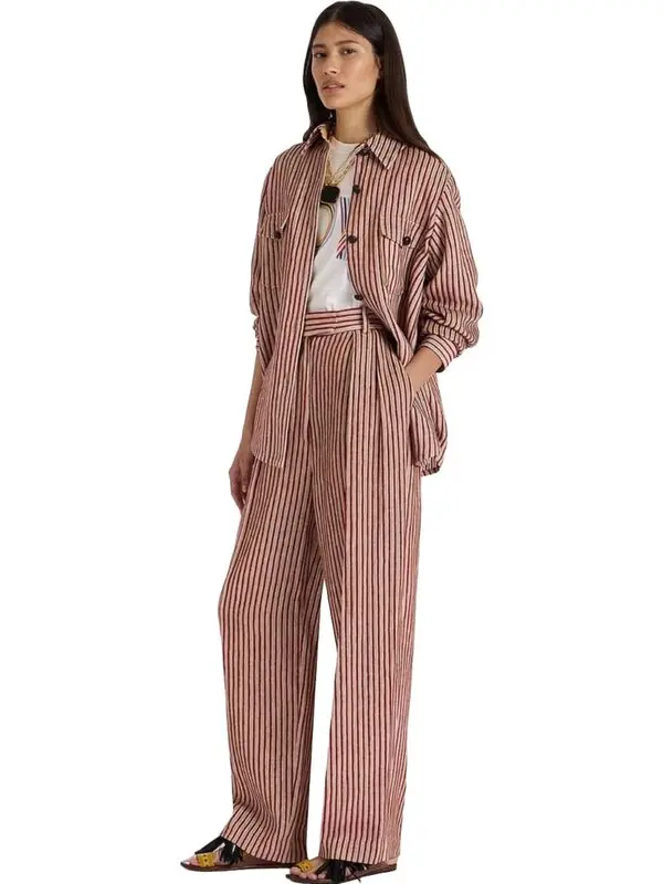 La DoubleJ Brooklyn Color Block Linen Corduroy Trousers - Red