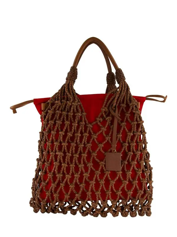 PAULA Big Marble Dahlia Leather Macramé Maxi Purse - Red