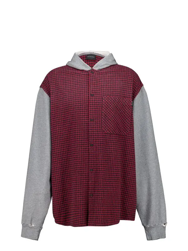 Balenciaga Checked Hooded Hybrid Shirt - Red