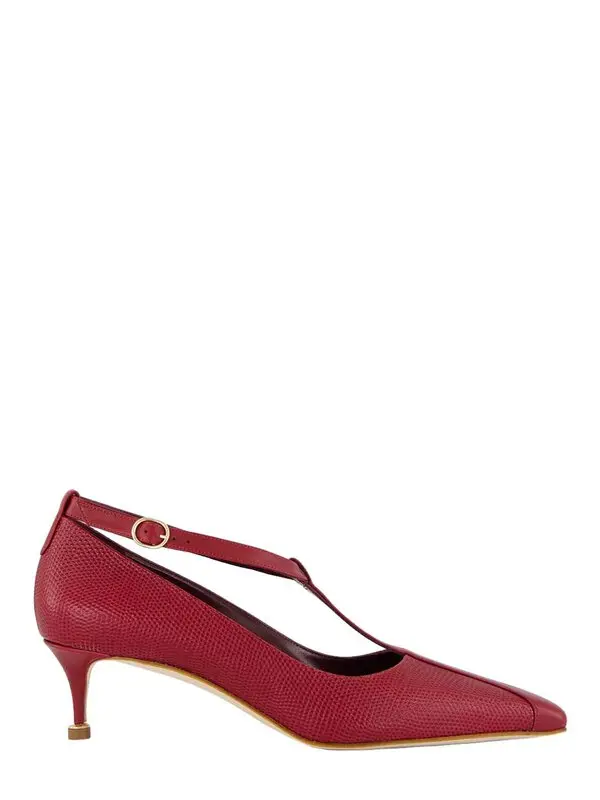 Manolo Blahnik Dark Rosellón T-strap Kitten Pumps - Red