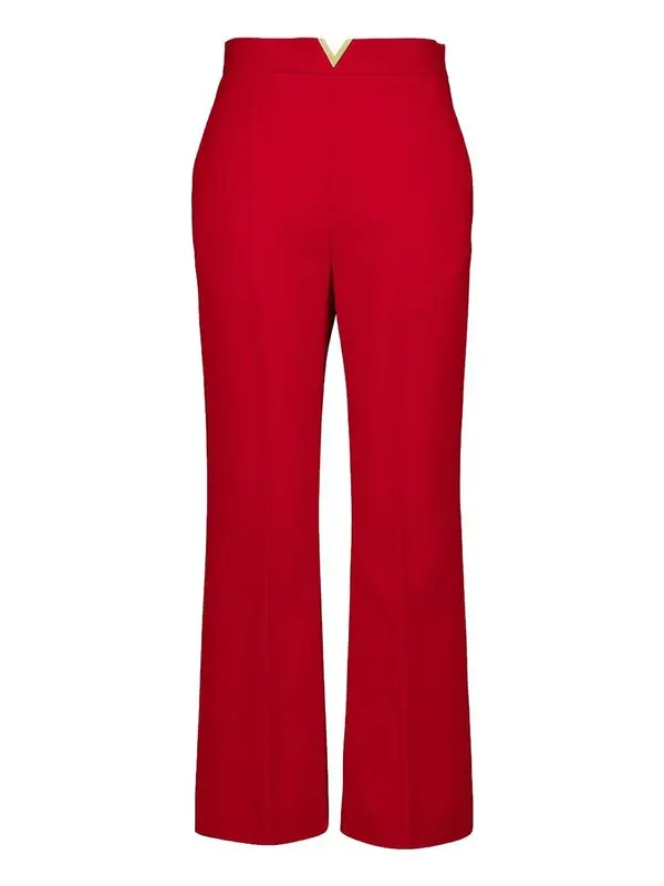 Valentino Garavani Wool Crepe Trousers With V Detail - Red