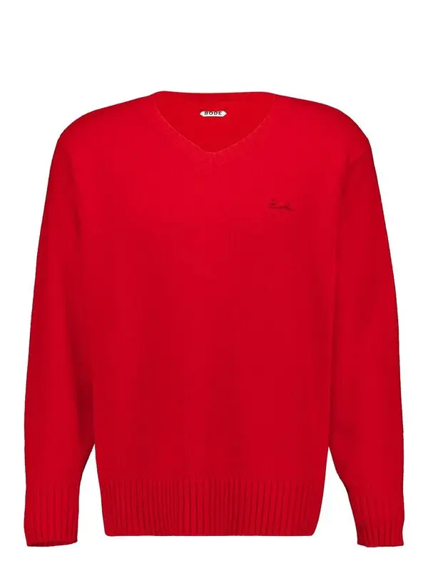 BODE Currant V-neck Sweater - Red