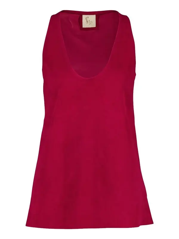 PAULA Serena Dahlia Scoop-neck Leather Tank Top - Red