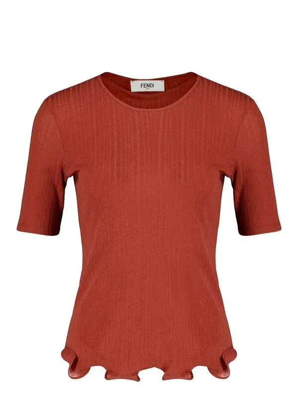 Fendi Ribbed Knit Short Sleeve Top - Red