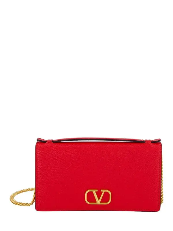 Valentino Garavani Calfskin Clutch With Chain Strap - Red