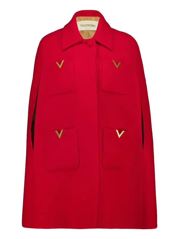 Valentino Garavani Drill Double Cape With V Gold - Red