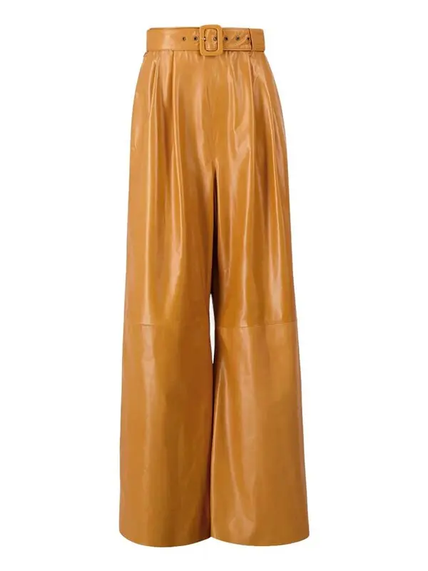 PAULA High-waist Wide Leg Leather Trousers - Yellow