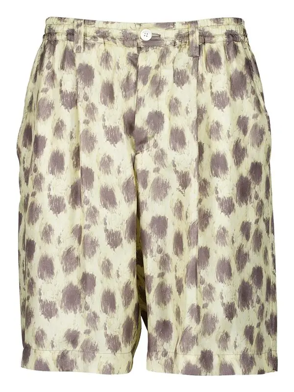 Marni Crayon Leopard Print Silk Bermuda Shorts - Yellow