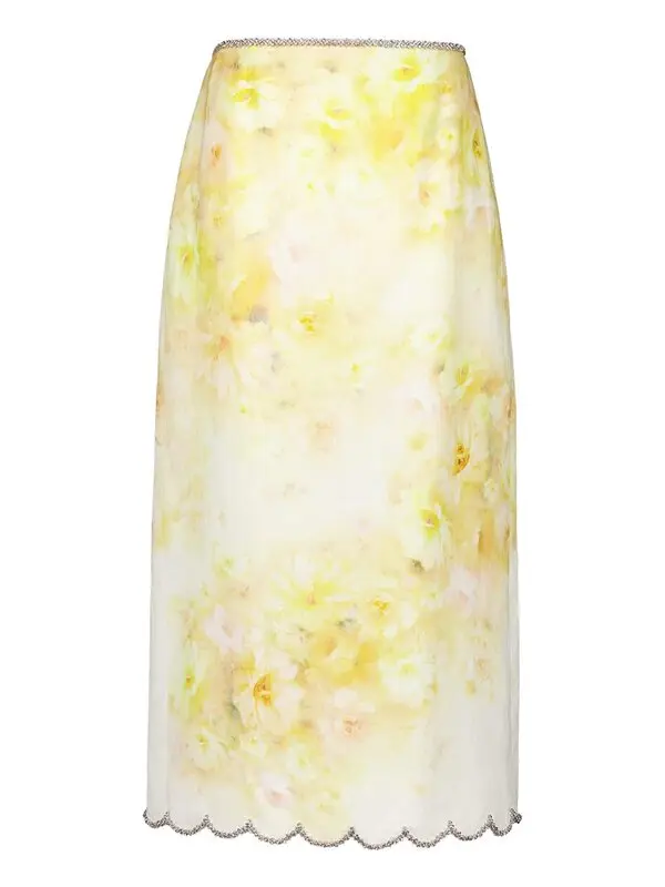 Zimmermann Floral Crush Scalloped Midi Skirt - Yellow