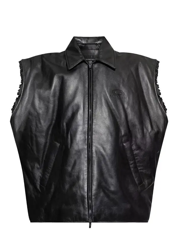 Balenciaga Frayed-edge Leather Vest - Black