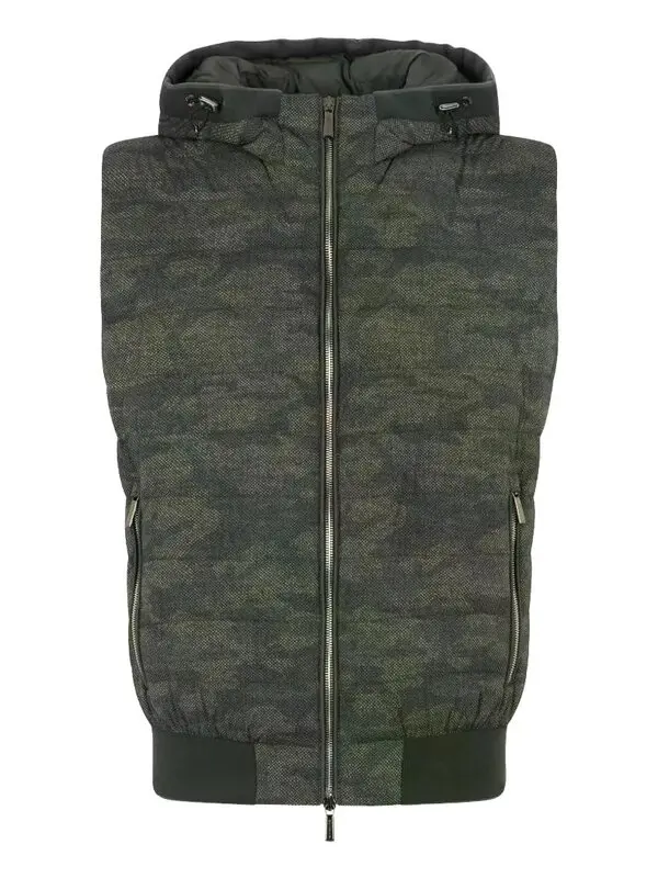 MOORER Hooded Zip Gilet - Green