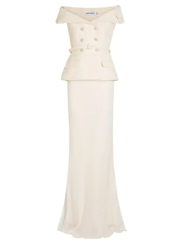 SELF-PORTRAIT Tailored Double-breasted Bouclé Maxi Dress - Cream