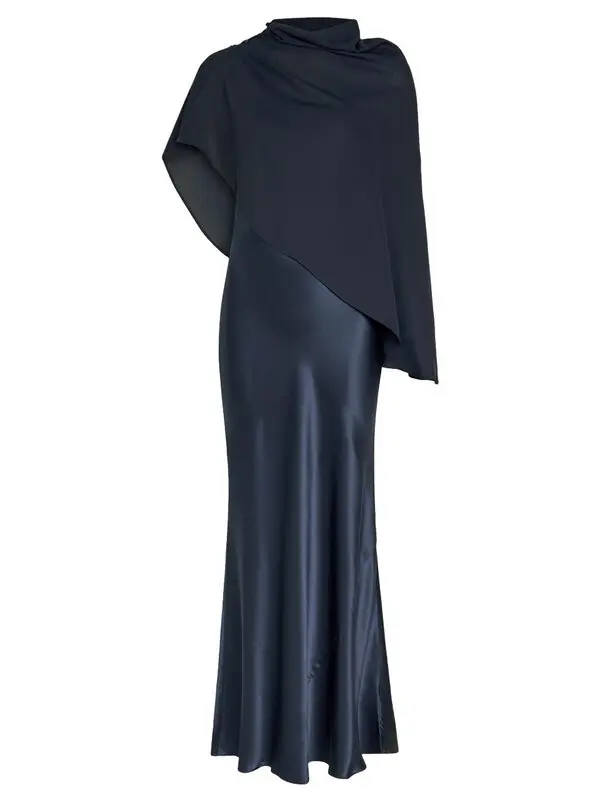 REFORMATION Lilibeth Cape-effect Silk Midi Dress - Navy