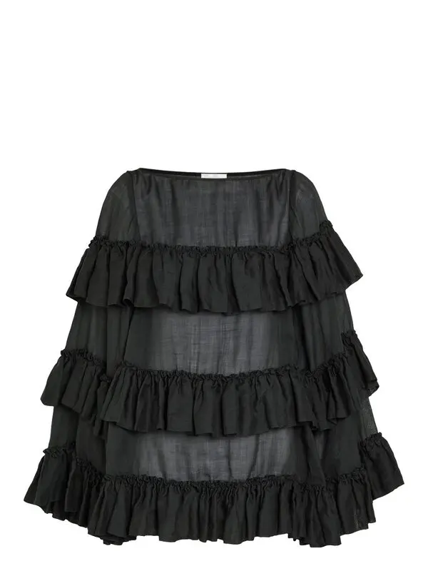 Dries Van Noten Charlice Ruffled Ramie Top - Black