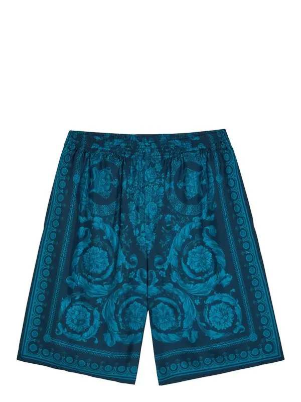 Versace Printed Silk Shorts - Blue
